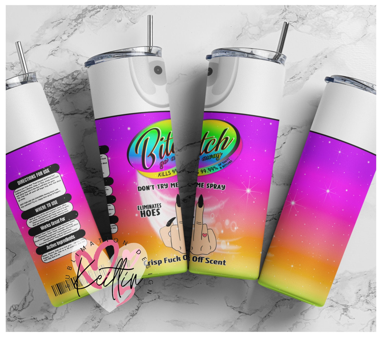 Bitch Go Away 20oz Skinny Tumbler Middle Finger Be Gone Spray ...