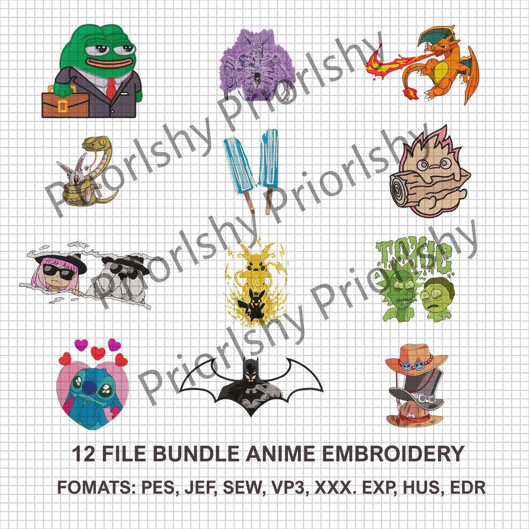 Meme Cartoon Embroidery File Bundle, Design Bundle 12 Files Embroidery ...