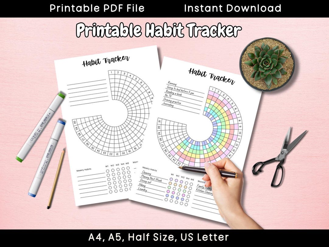 Circle Habit Tracker Printable Monthly Habit Track Habit Challenge ...