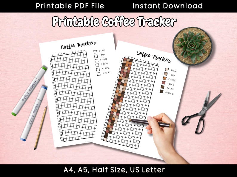 Coffee Tracker PRINTABLE Journal Page Planner Health Tracker Caffeine ...