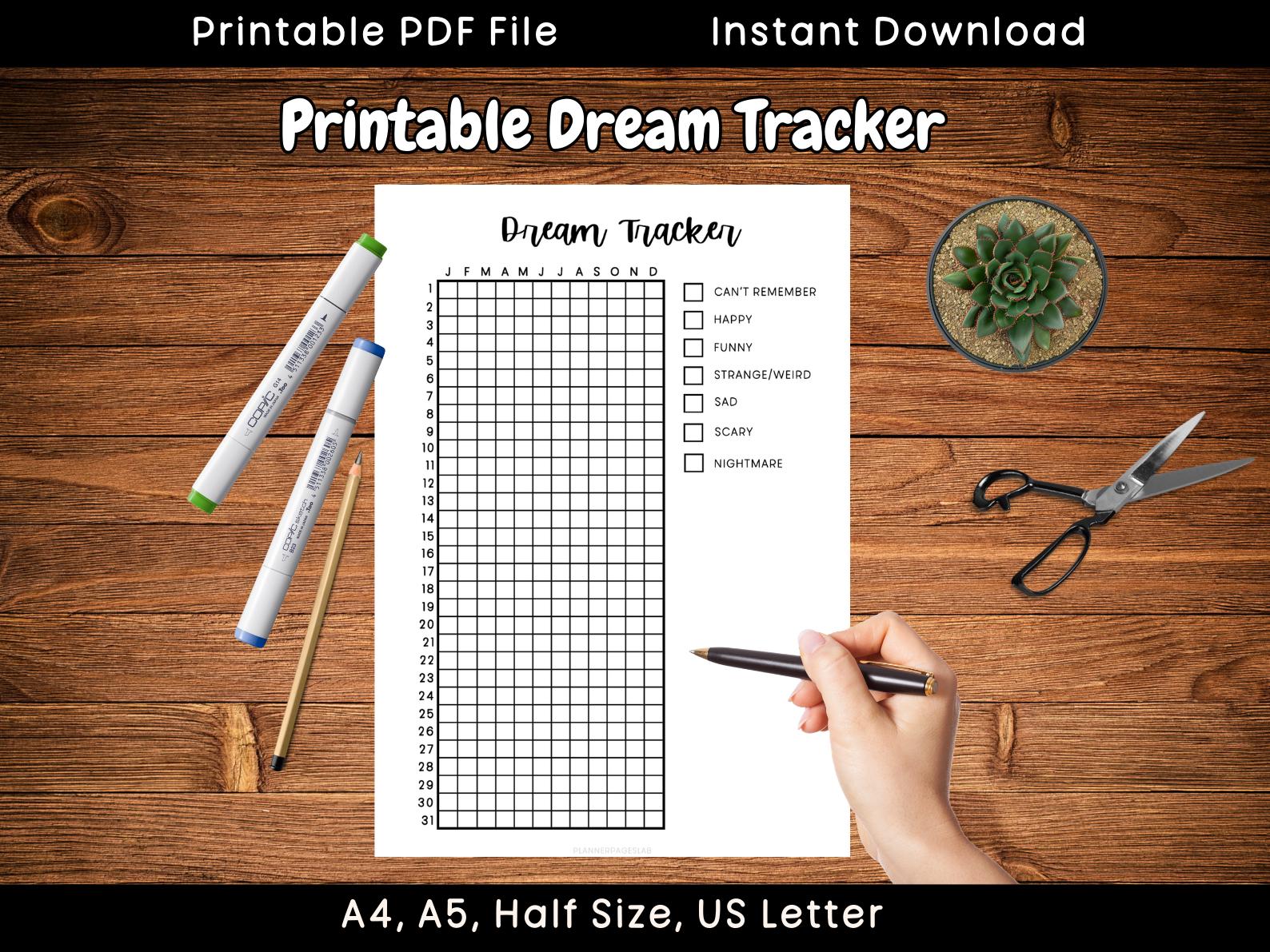 Dream Tracker PRINTABLE Journal Page, Printable Planner Page, Dream Log ...