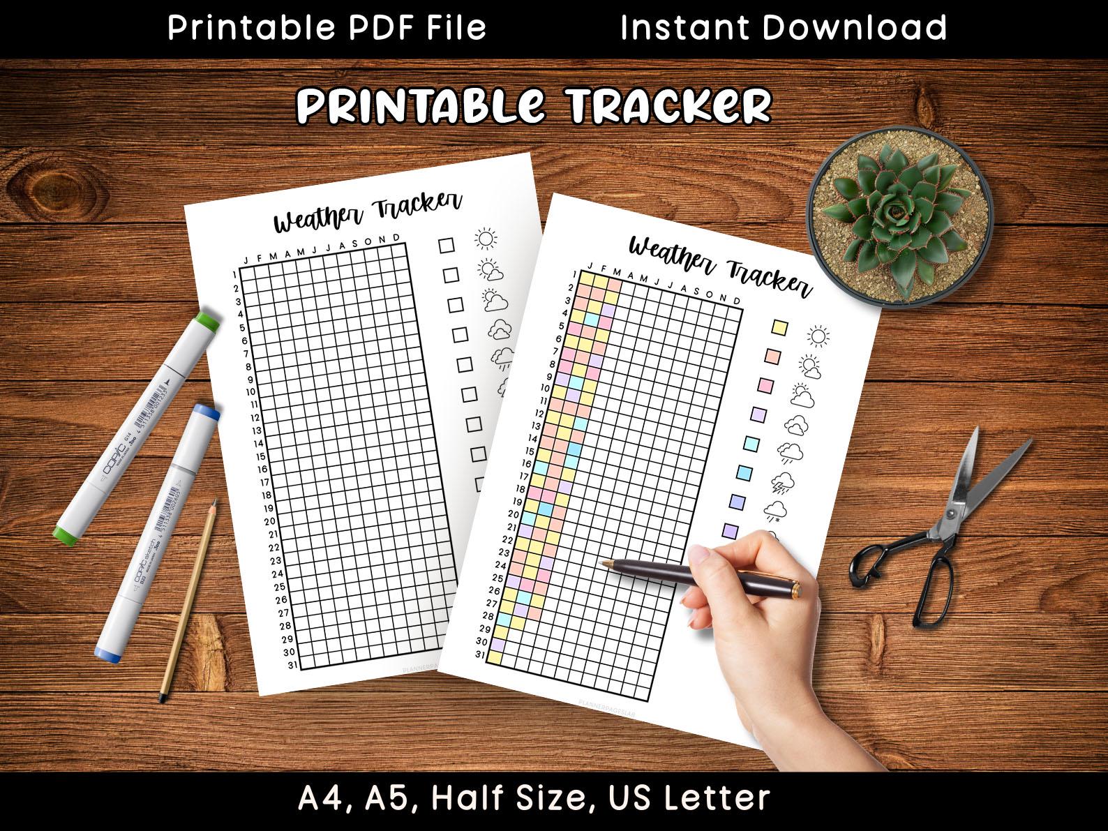 Weather Tracker PRINTABLE Journal Page Planner Page Yearly Weather ...