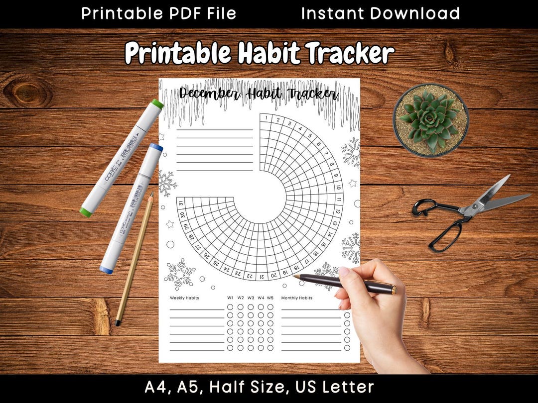 December Circle Habit Tracker Printable Monthly Habit Track Challenge ...