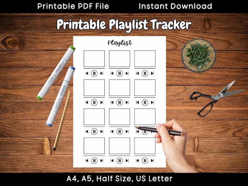 Playlist Tracker Printable Journal Page Planner Page Monthly Playlist ...
