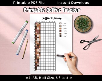 Coffee Tracker Printable Journal Page Planner Monthly Health Tracker ...