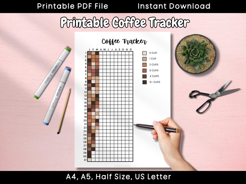 Coffee Tracker PRINTABLE Journal Page Planner Health Tracker Caffeine ...
