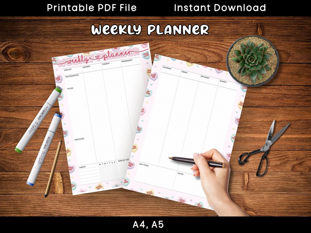 Weekly Planner PRINTABLE Week Page Week Planner Template Seasonal ...