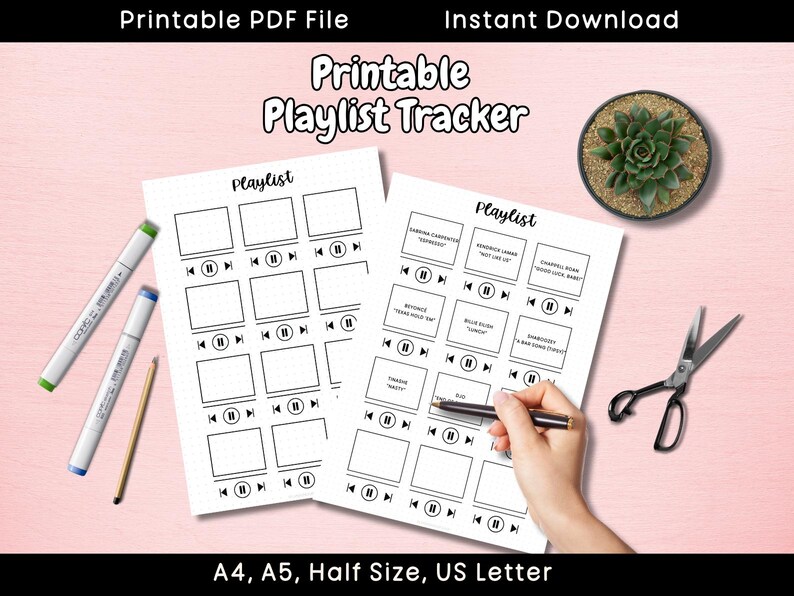 Playlist Tracker Printable Journal Page Planner Page Monthly Playlist ...