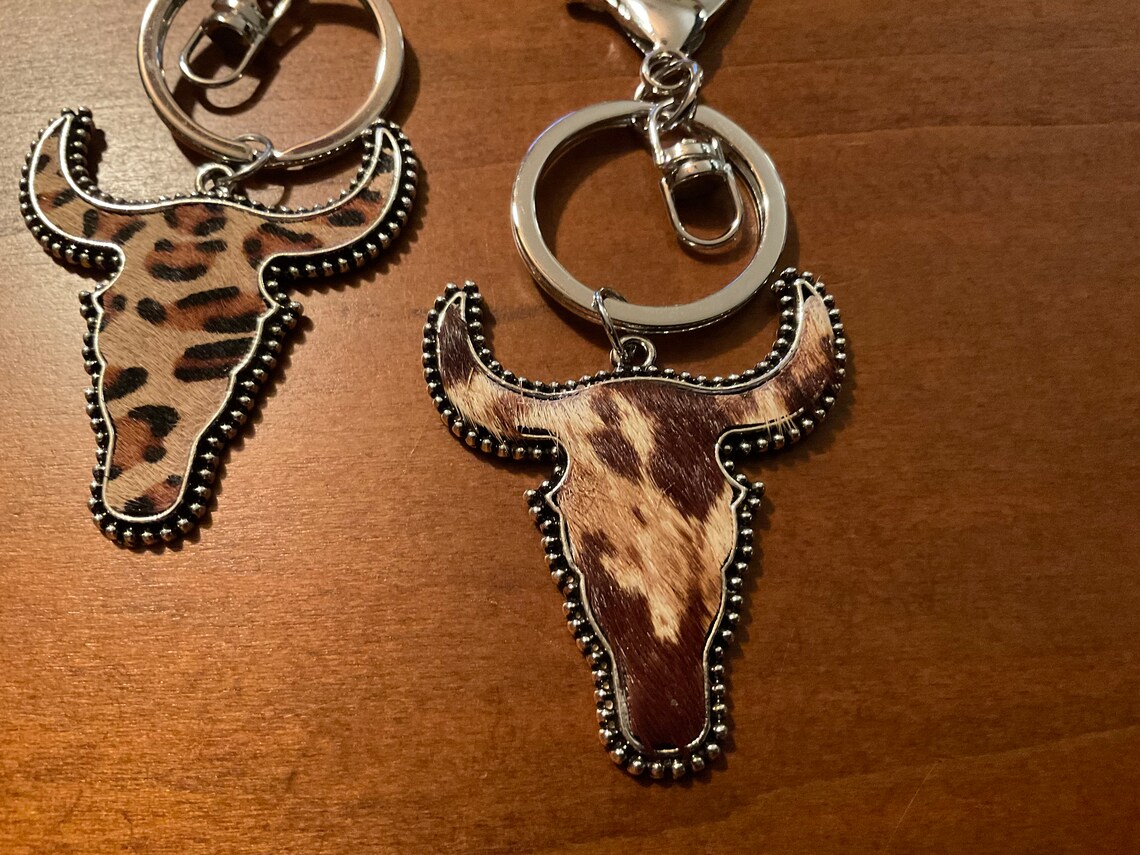 Steer Head / Bull Western Leather Hide-keychain 4 Unique Designs. - Etsy