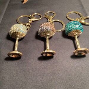 Rhinestone Wine Glass Keychain Metal Key Ring. Gift. 3 Colors to Choose ...