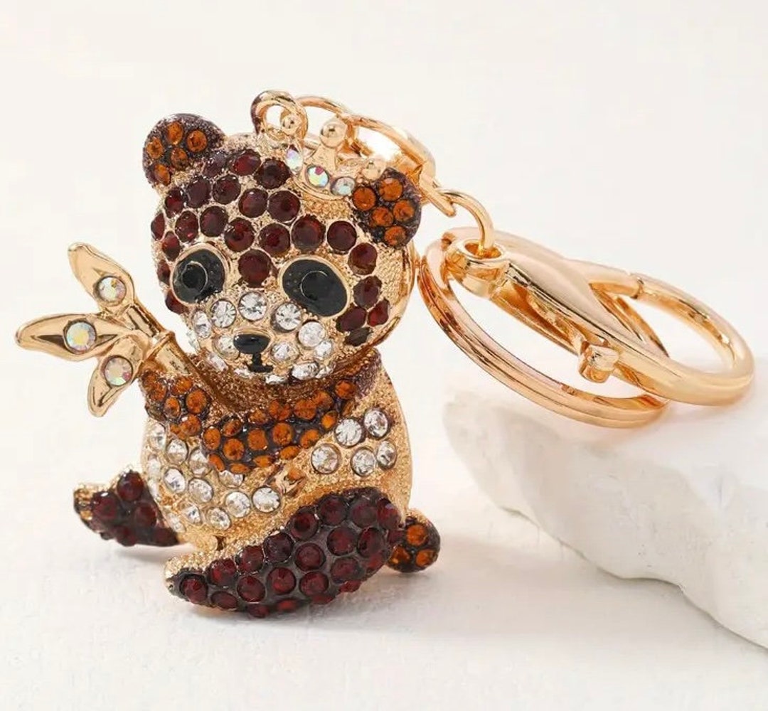 Rhinestone PANDA BEAR Keychain Metal Key Ring. Christmas Gift. - Etsy