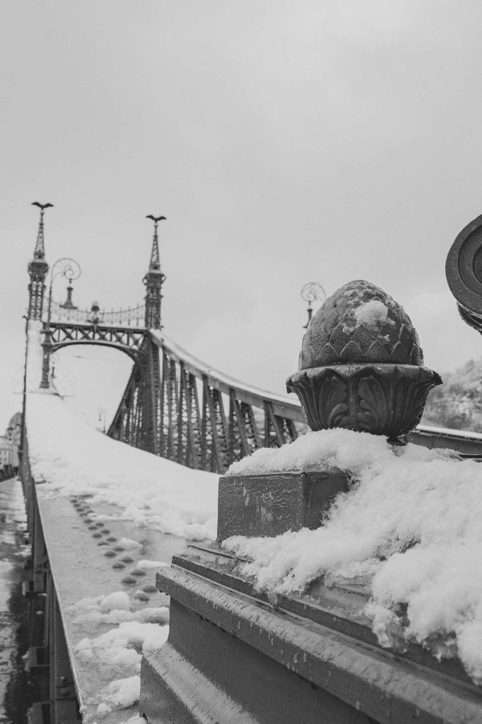 Snow Covered Bridge Architectural Black and White Photography PNG ...