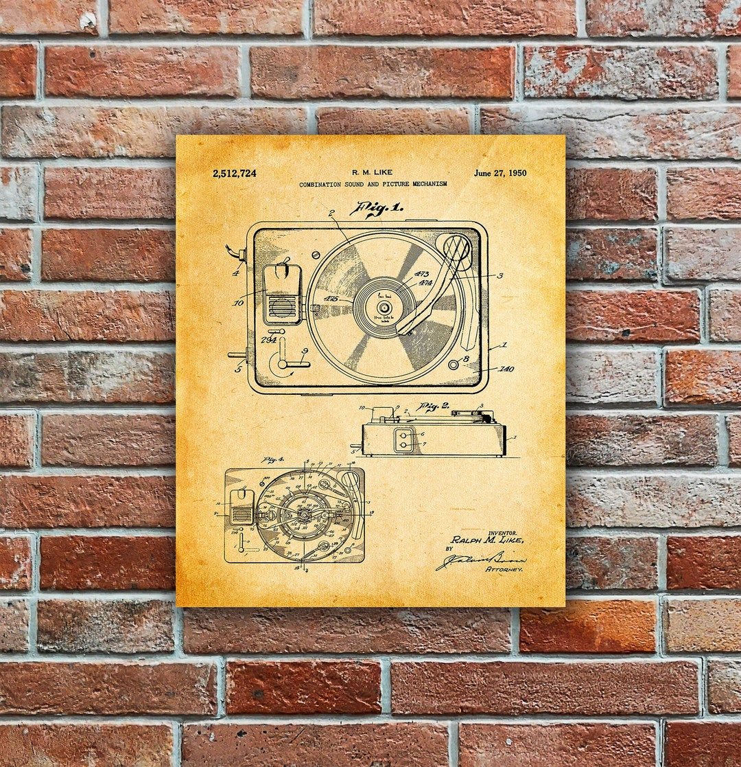 Vintage Record Player Patent Poster, Retro Music Wall Art Print ...