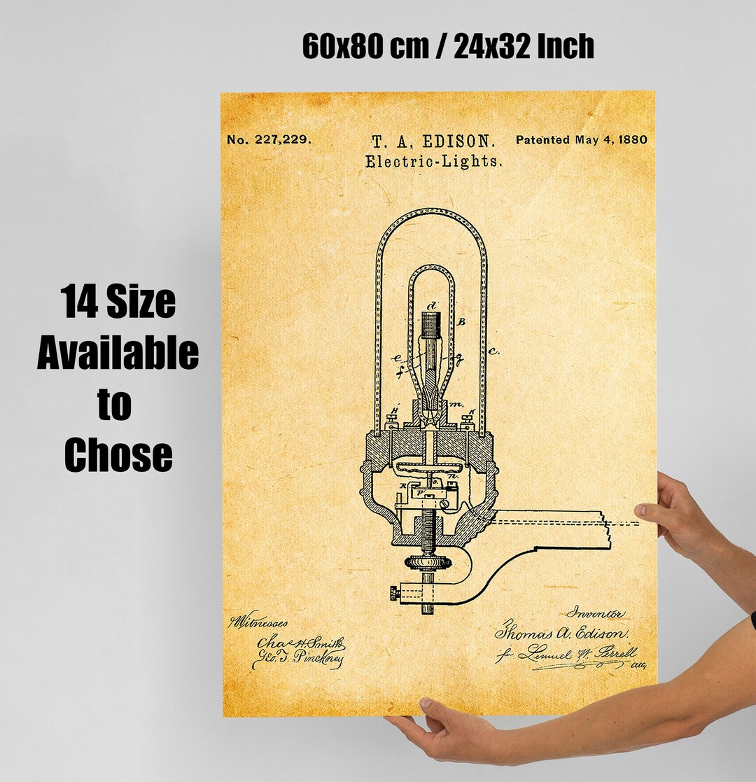 Thomas Edison Light Bulb Patent Posters, Physics Gift as Wall Art, Illumination Blueprint ...