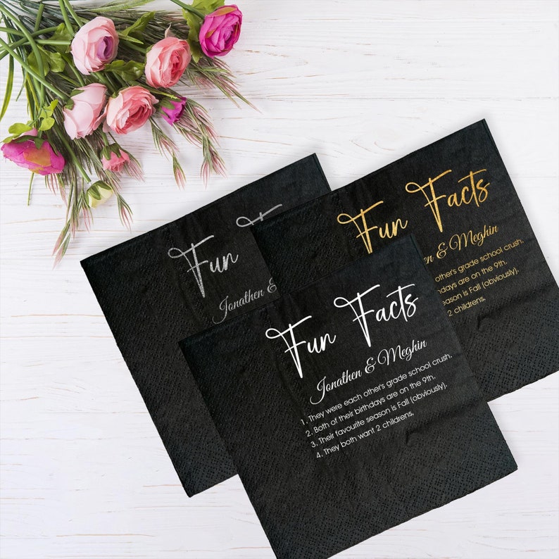 Custom Wedding Napkins With Any Message Personalized Fun Facts Napkins ...