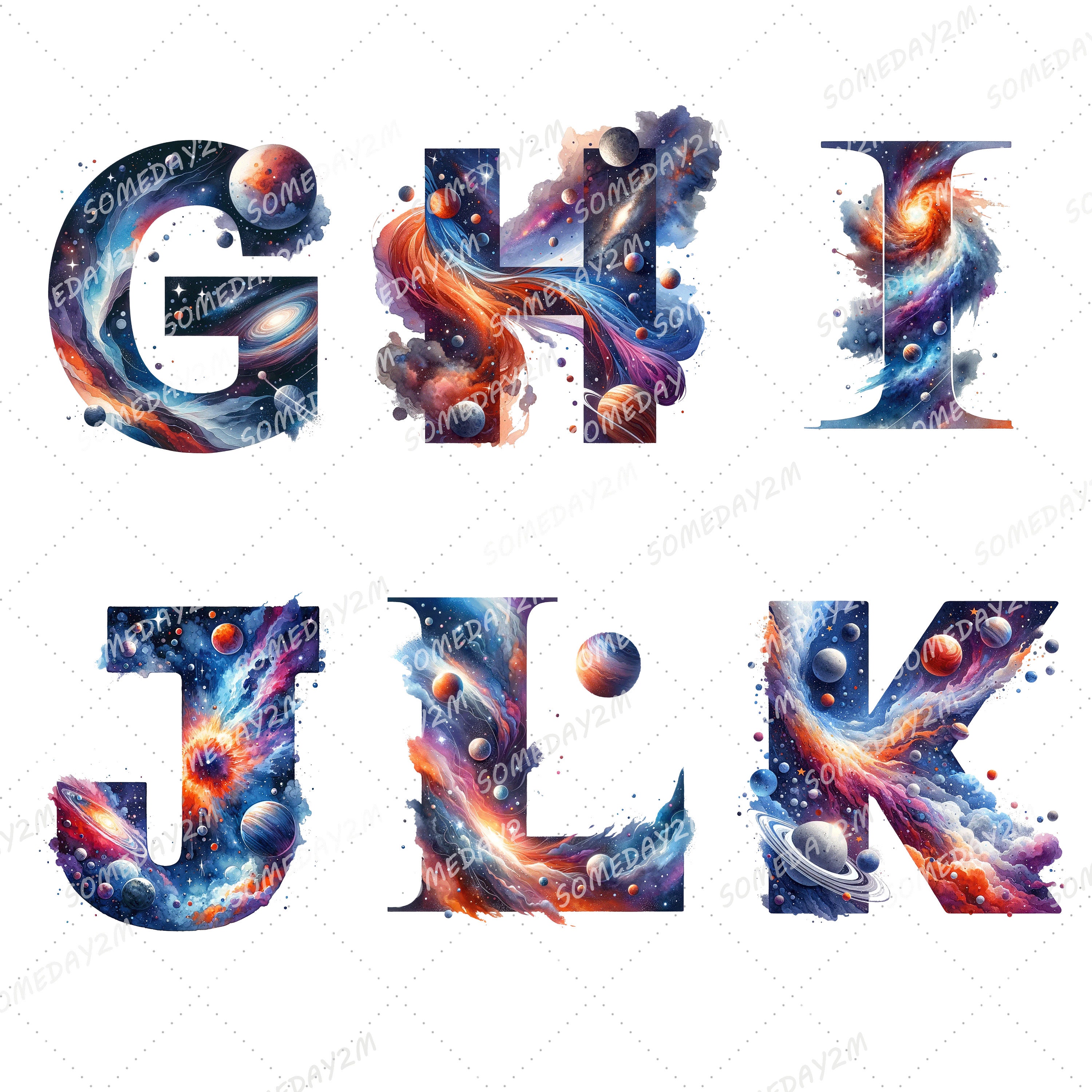 Space A-Z Alphabet Clipart, Space Letters, Watercolor Alphabet Png ...