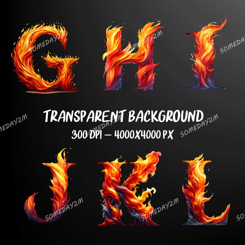 26 Flame Alphabet Clipart, Fire PNG Letters, Transparent Background ...