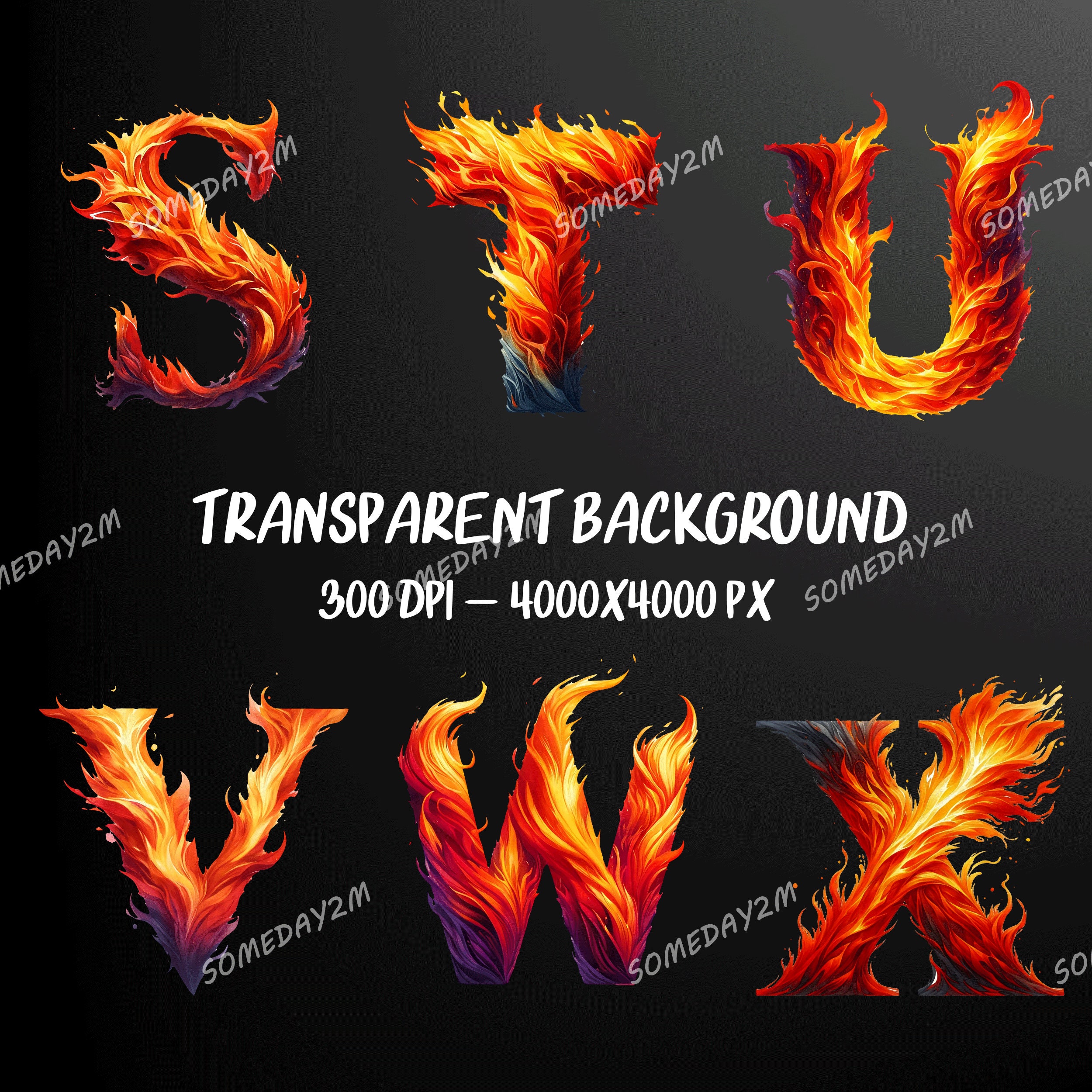 26 Flame Alphabet Clipart, Fire PNG Letters, Transparent Background ...