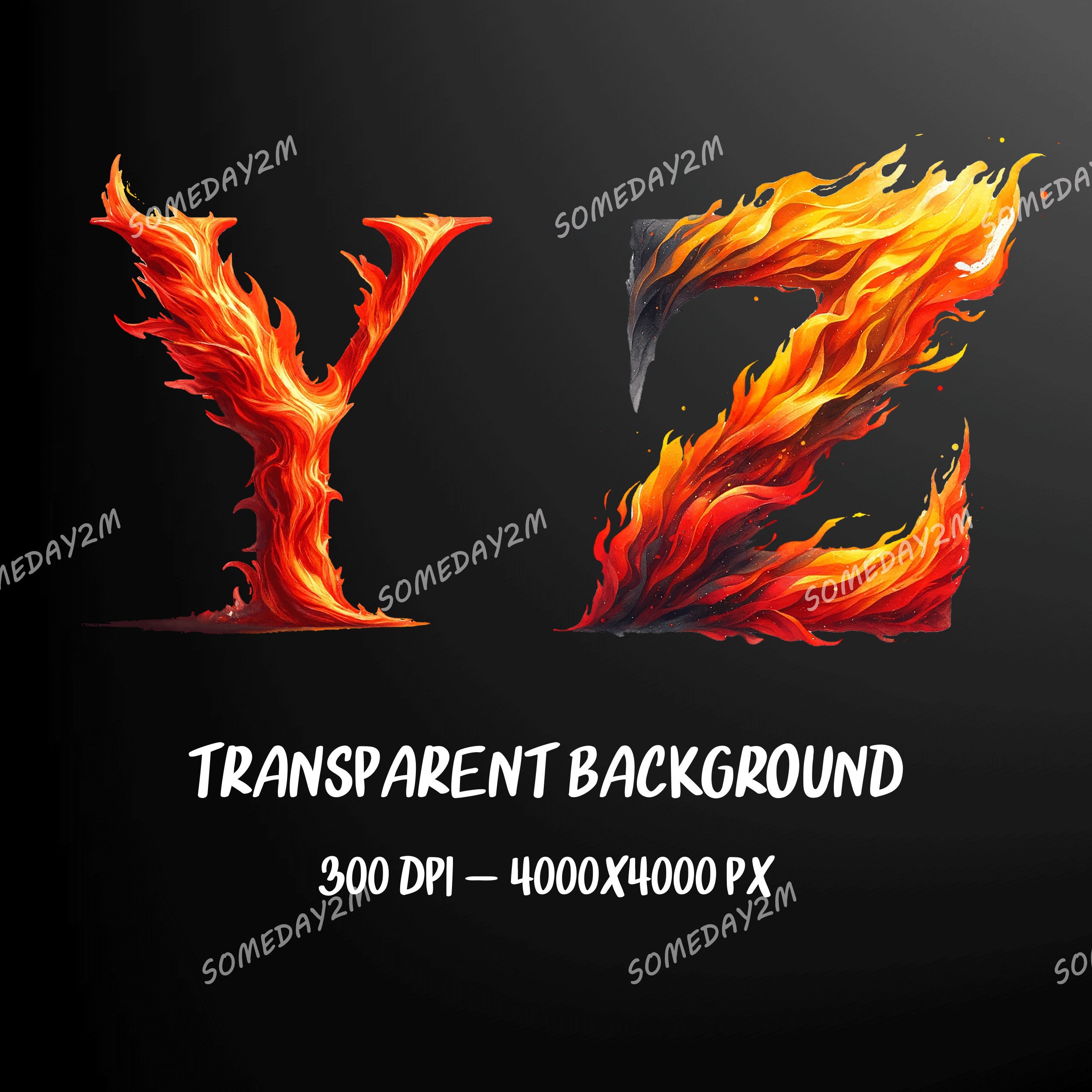 26 Flame Alphabet Clipart, Fire PNG Letters, Transparent Background ...
