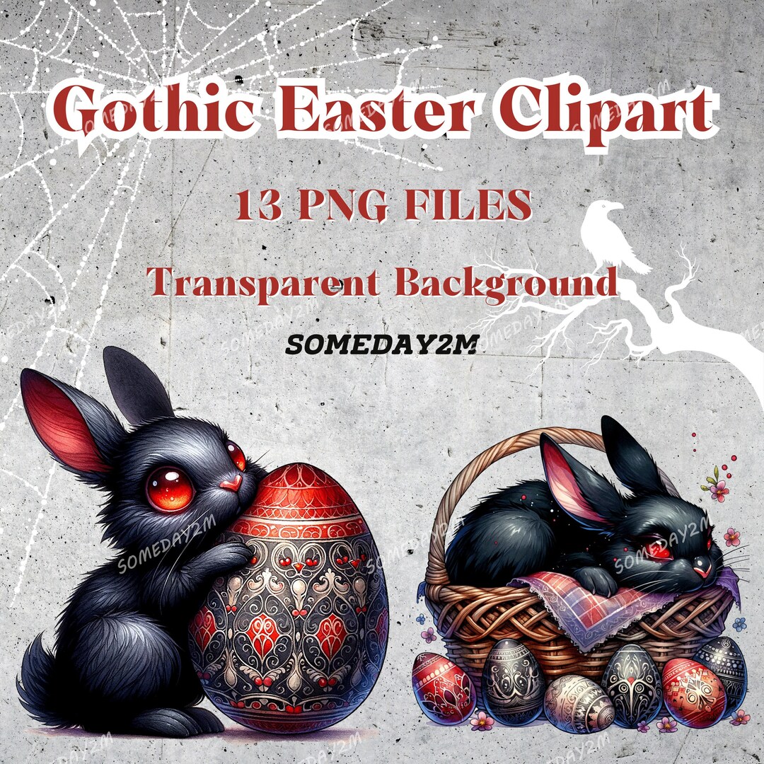 Gothic Easter Clipart Bundle, Dark Themed Clipart, Easter Day ...