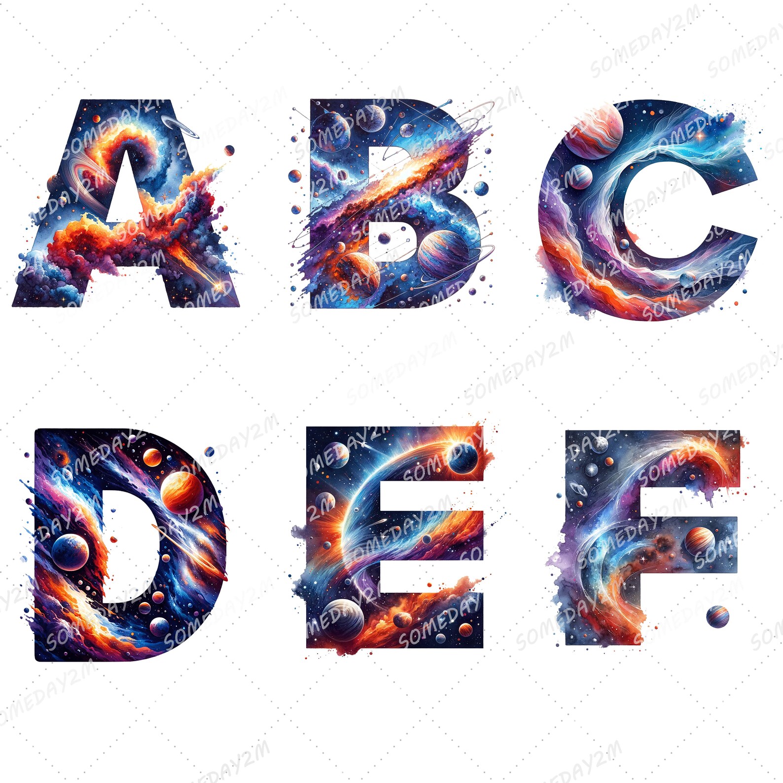 Space A-Z Alphabet Clipart, Space Letters, Watercolor Alphabet Png ...