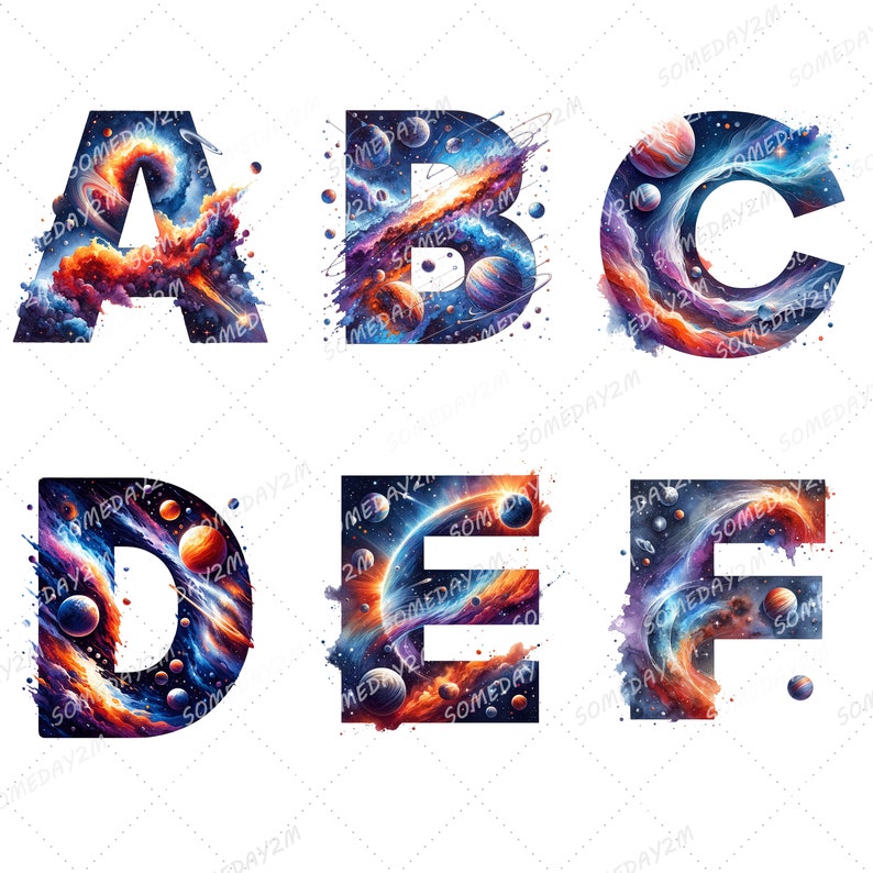 Space A-Z Alphabet Clipart, Space Letters, Watercolor Alphabet Png ...