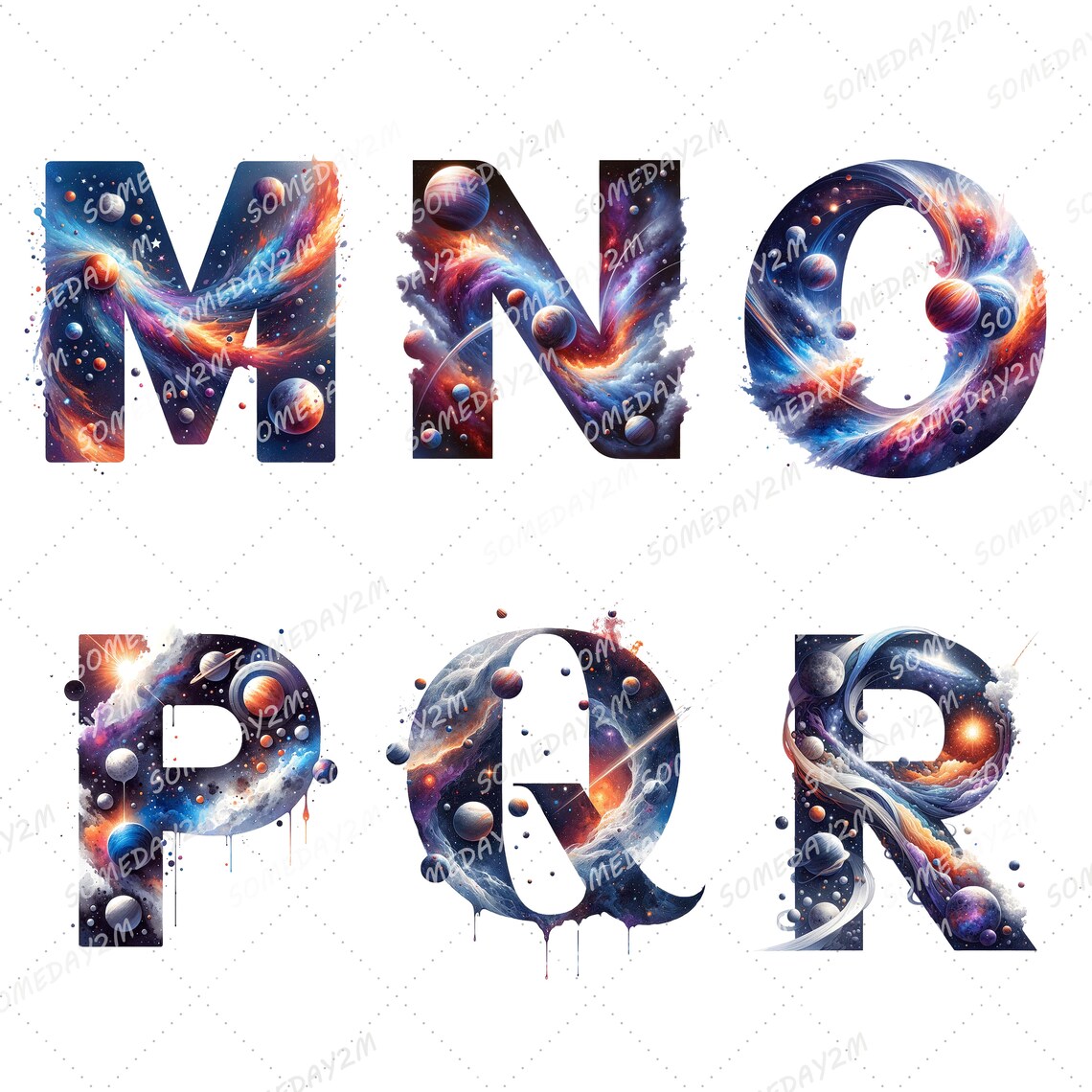 Space A-Z Alphabet Clipart, Space Letters, Watercolor Alphabet Png ...