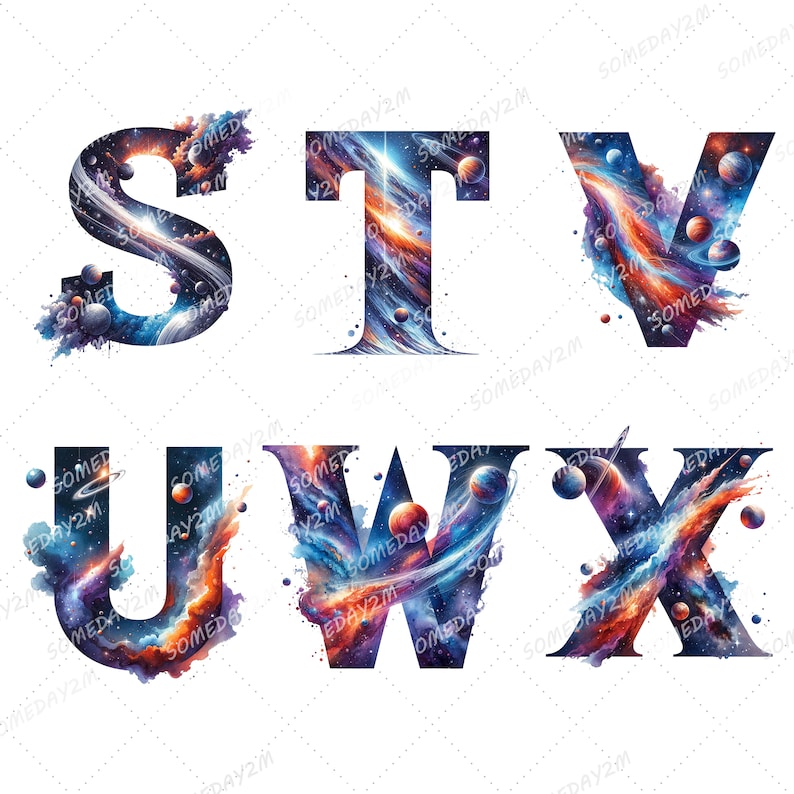 Space A-Z Alphabet Clipart, Space Letters, Watercolor Alphabet Png ...
