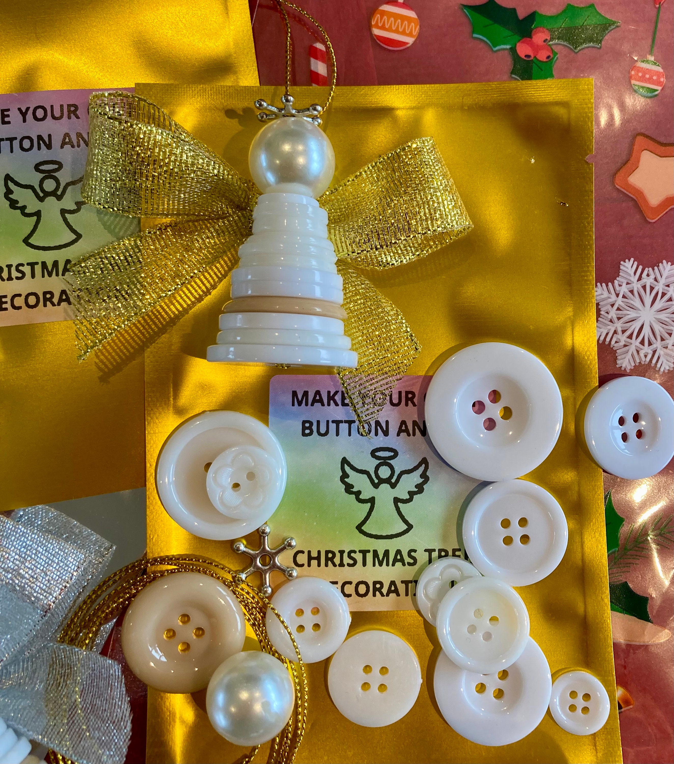 3 X ANGEL Button Tree Decoration Craft Kits, Mess Free Fun for All Ages, Christmas Eve Boxes ...