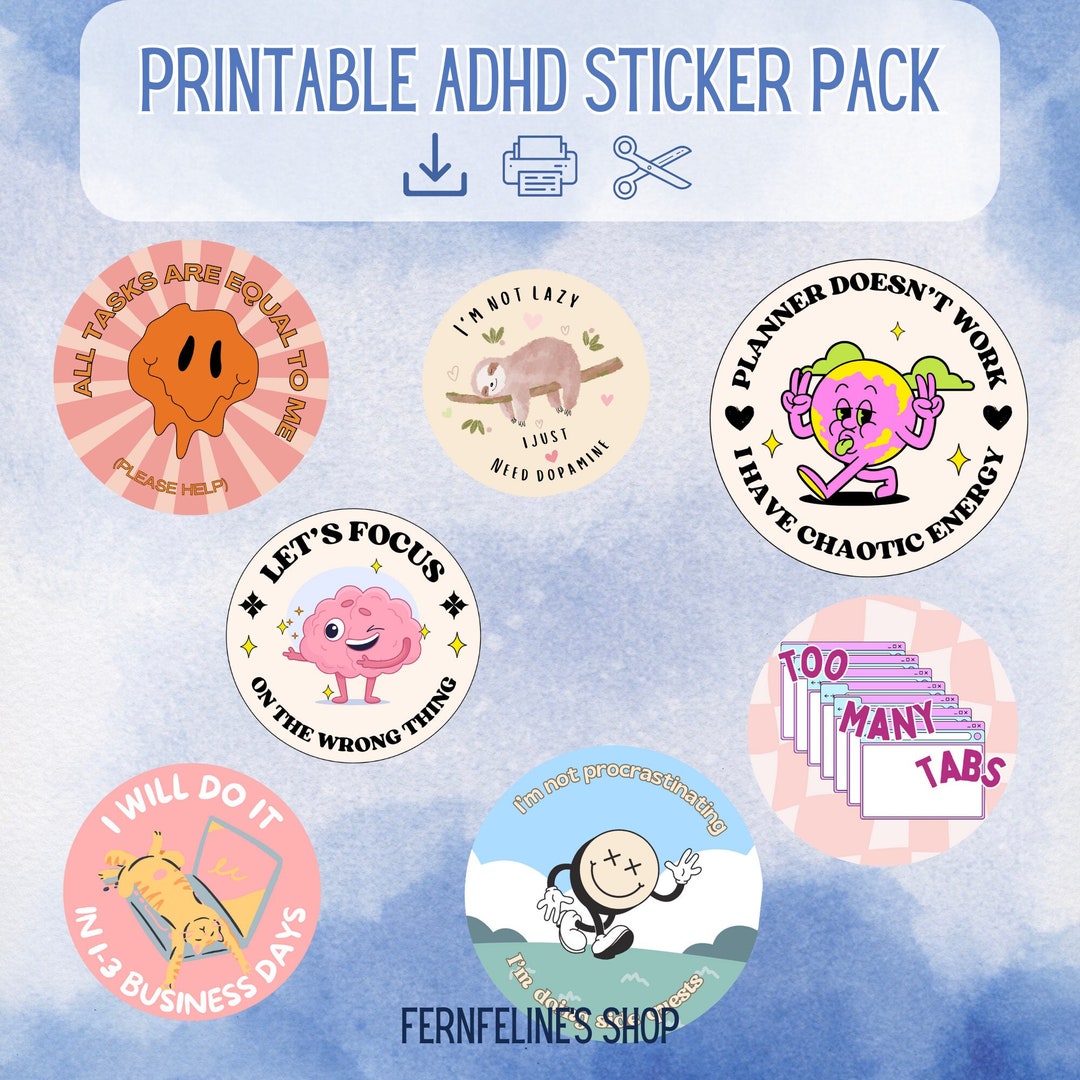 ADHD Sticker Printable ADHD Sticker ADHD Sticker Bundle Neurodiverdigent Sticker Planner Sticker ...