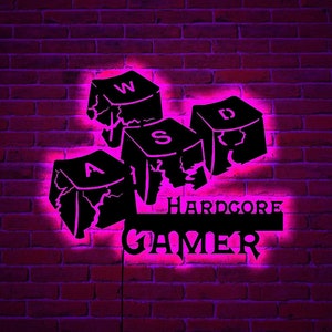 WASD Gaming Keyboard Wood Wall Art With Rgb Led Light, Gamer Room Decor ...