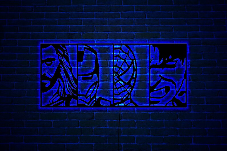 Avengers Team Wood Wall Art With Rgb Led Light, Avengers Home Decor ...
