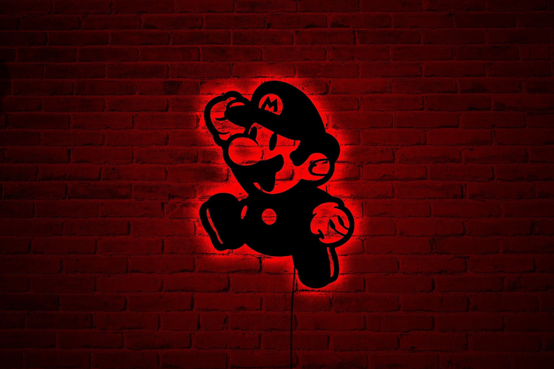 Super Mario Wood Wall Art With Rgb Led Light, Mario Home Decor, Mario ...
