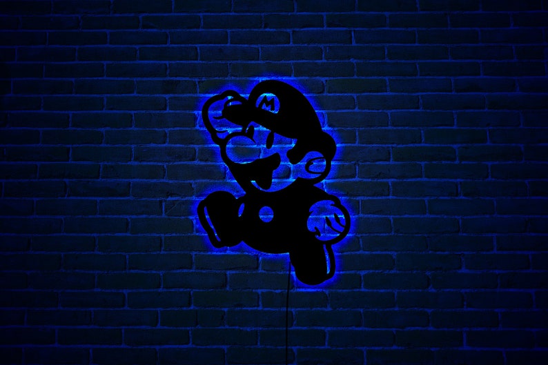 Super Mario Wood Wall Art With Rgb Led Light, Mario Home Decor, Mario ...