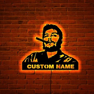 Che Guevara Wood Wall Art With Rgb Led Light, Custom Che Guevara Name ...