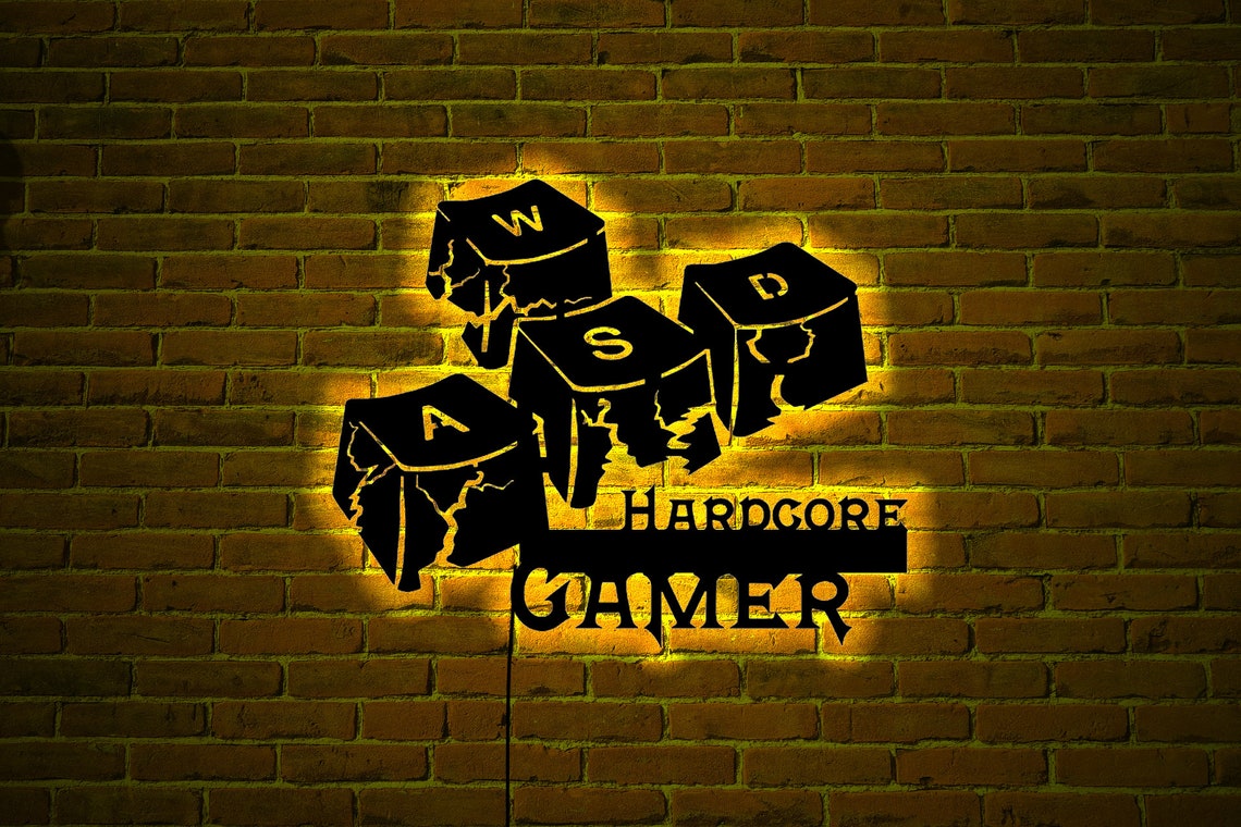 WASD Gaming Keyboard Wood Wall Art With Rgb Led Light Gamer - Etsy
