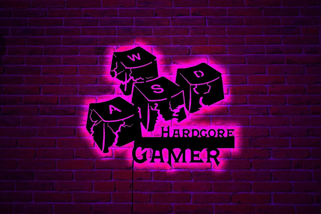 WASD Gaming Keyboard Wood Wall Art With Rgb Led Light, Gamer Room Decor ...