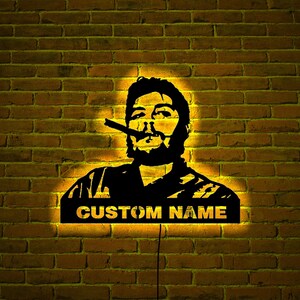 Che Guevara Wood Wall Art With Rgb Led Light, Custom Che Guevara Name ...