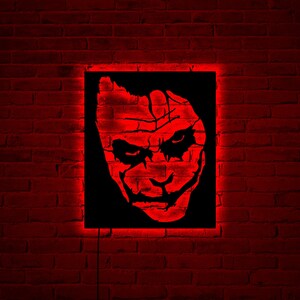 Joker Heath Ledger Wood Wall Art With Rgb Led Light, Joker Room Decor ...
