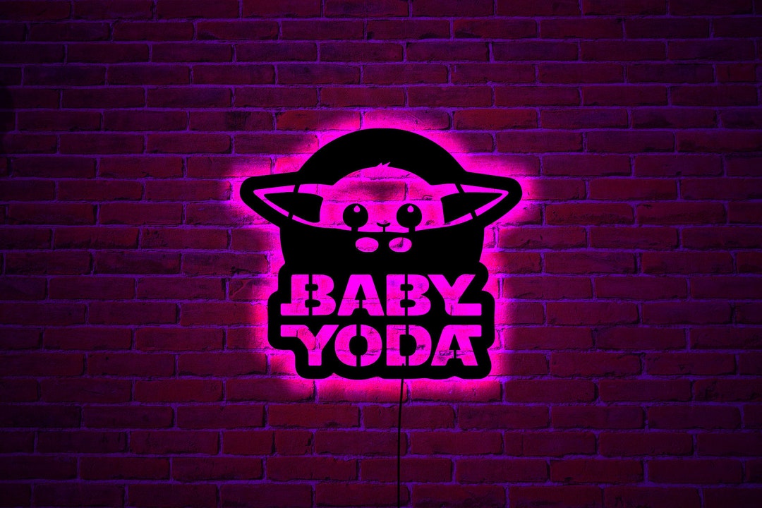 Baby Yoda Wood Wall Art With Rgb Led Light, Baby Yoda Home Decor ...