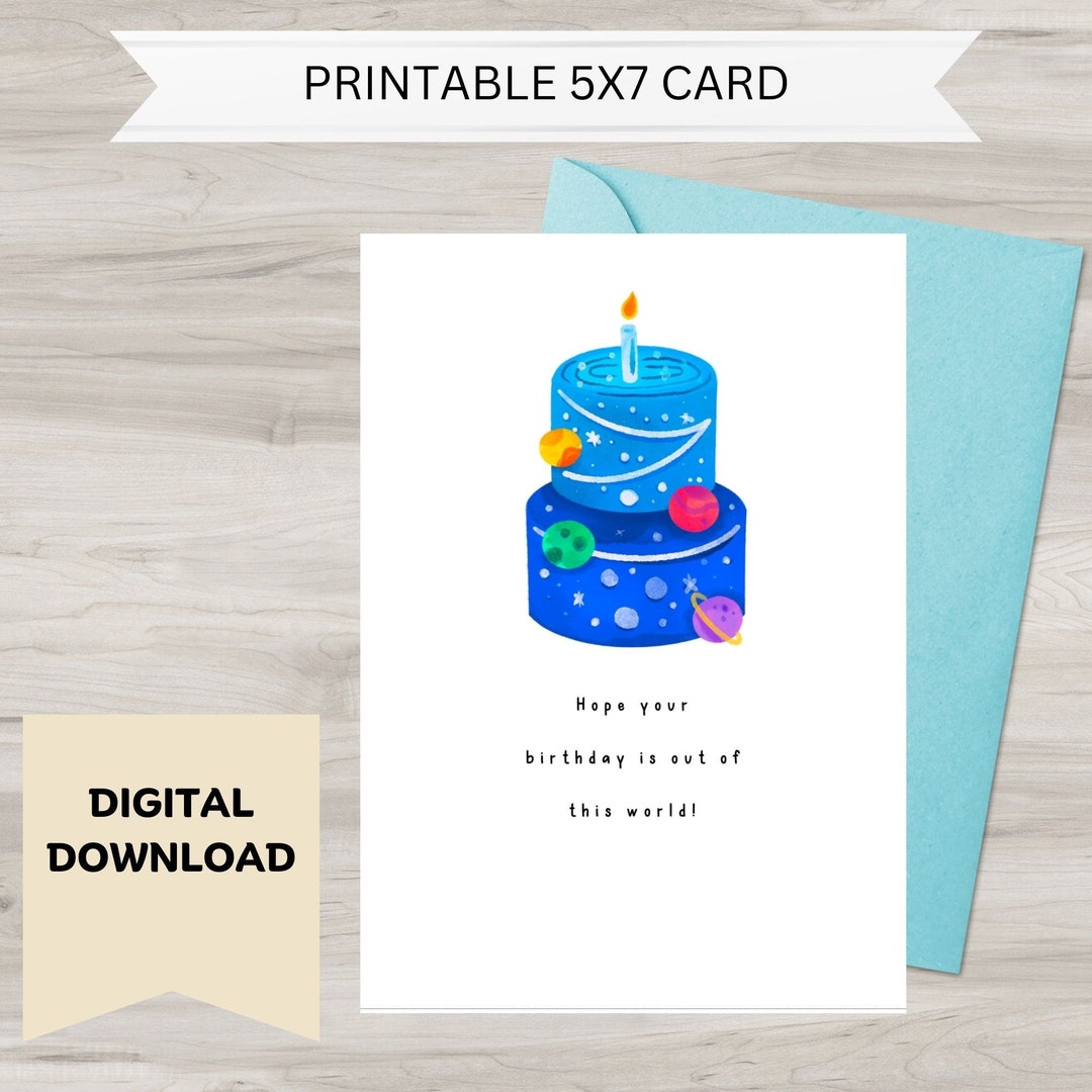 Space Themed Birthday Card - Printable - Etsy