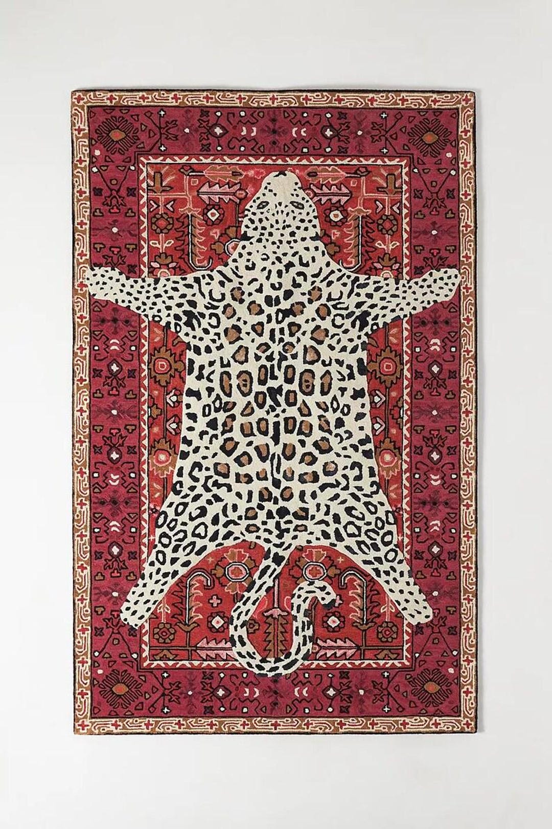 Leopard Red Color Animal Hand Tufted Area Rug 100% Woolen Rugs Animal ...