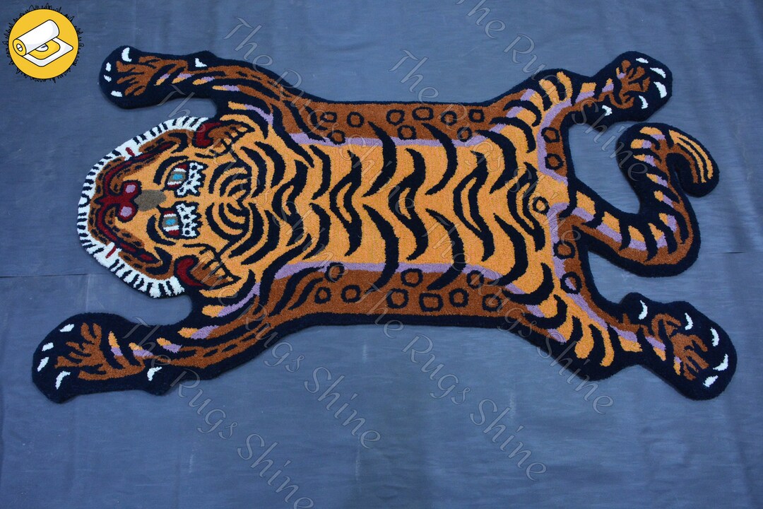Handmaid Yellow and Brawn Border Tibetan Skin Tiger Rug 3x5 - Etsy