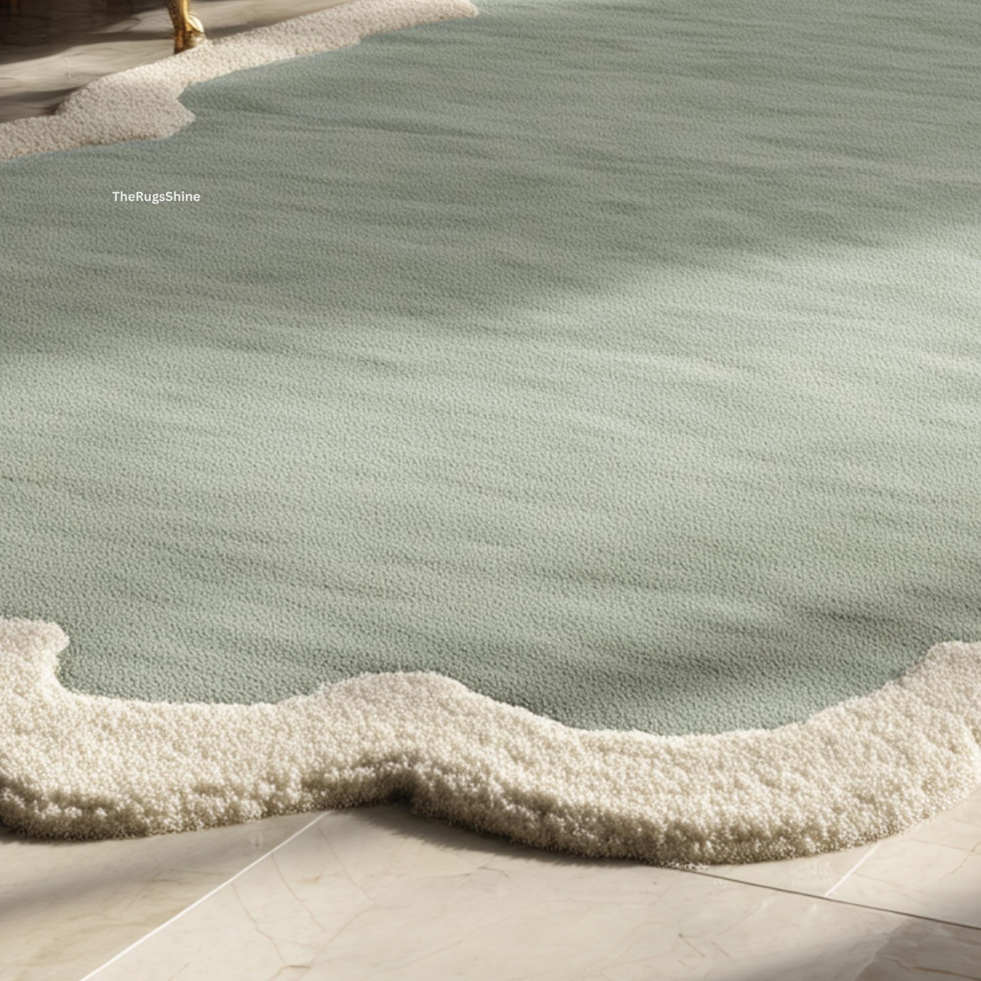 Pastel Green Scalloped Edge Rug | Luxury Hand Tufted Carpet | Soft Mint ...