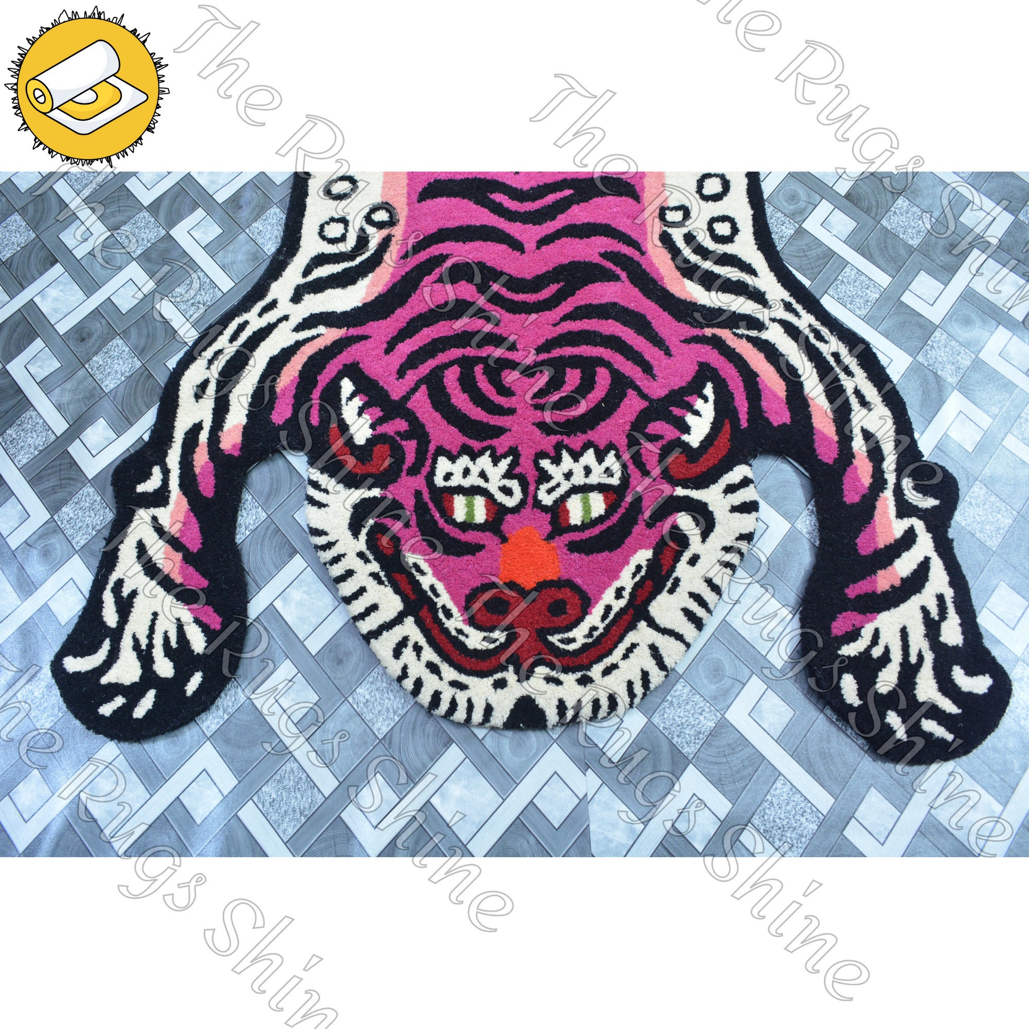New Tibetan Tiger Skin Shaped Rug Dark Pink and White Border - Etsy