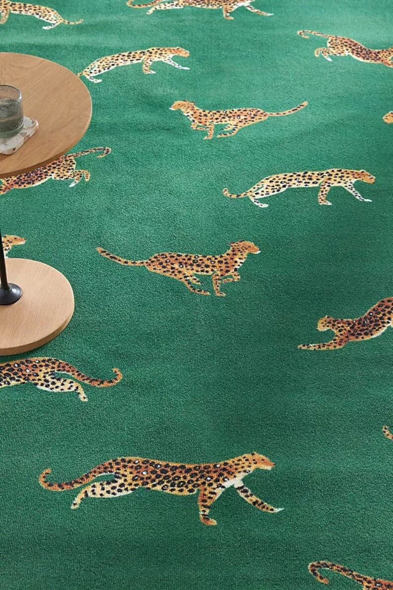 Cheetah Dark Green Kids Hand Tufted 100% Wool Area Rug for Living ...