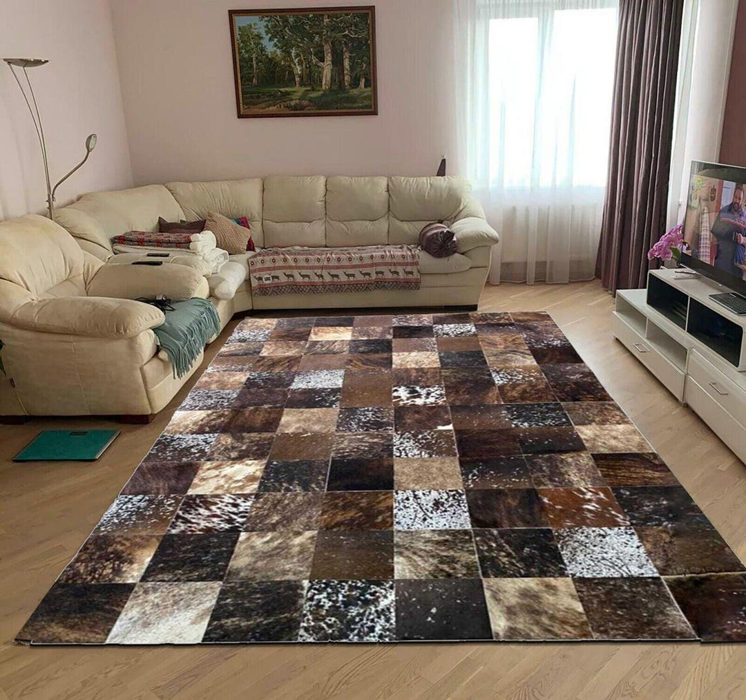 Natural Cowhide Rug, Hair-on-leather Patchwork Rug, Cow Skin Rug | Hand ...
