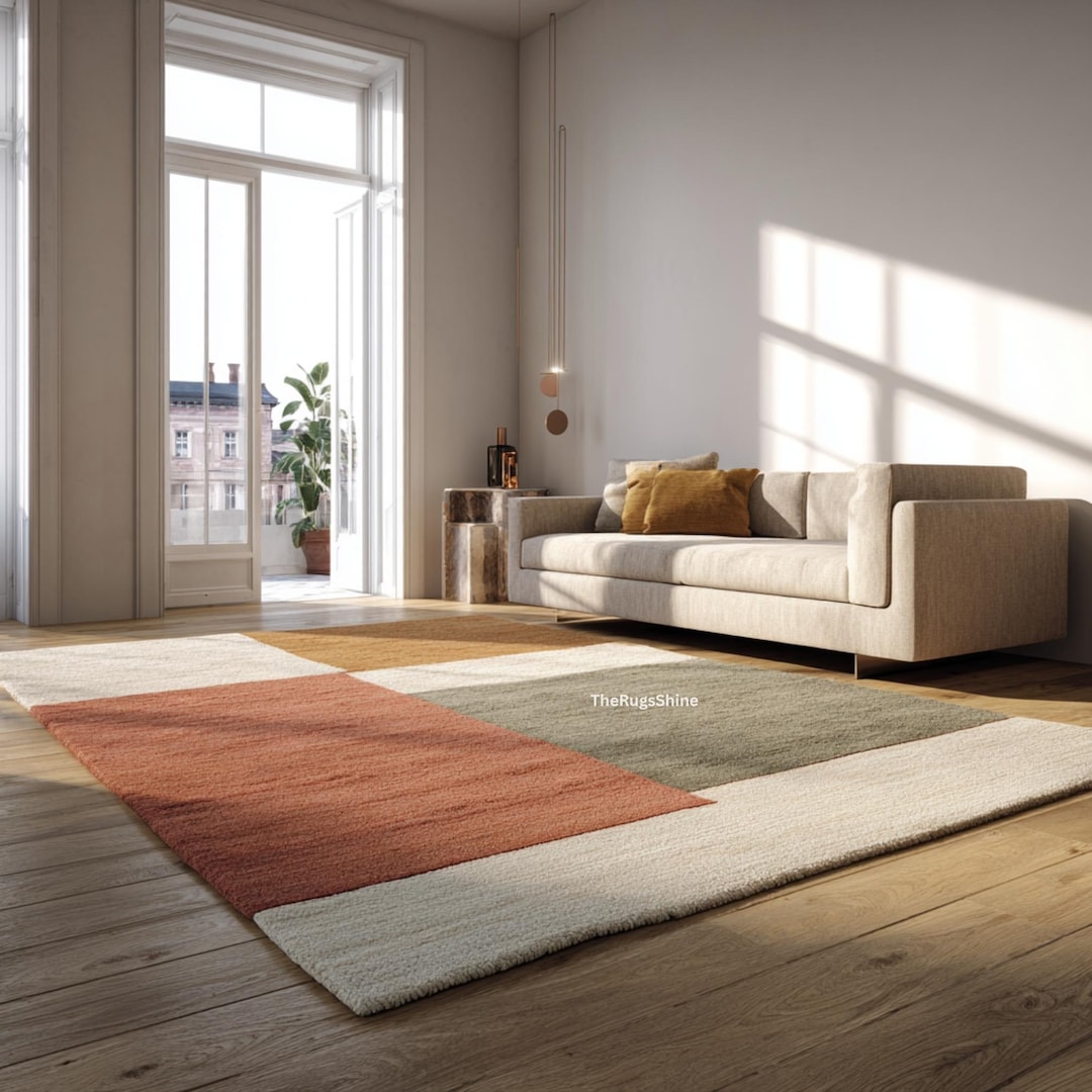 Modern Color Block Rug | Soft Tufted Carpet for Living Room | Sage ...
