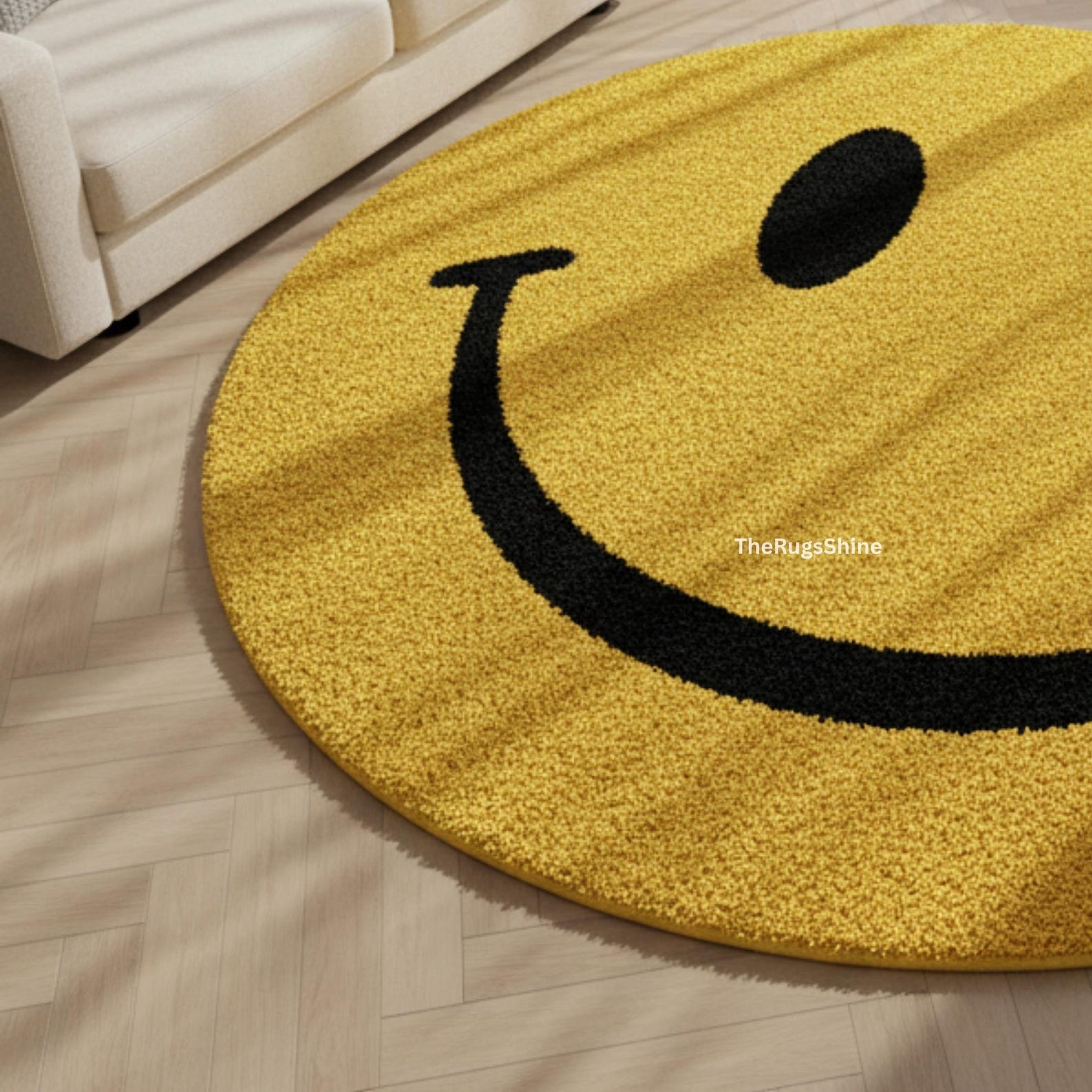 Hand-tufted Wool Smiley Face Rug: Yellow & Black Kids Decor - Etsy