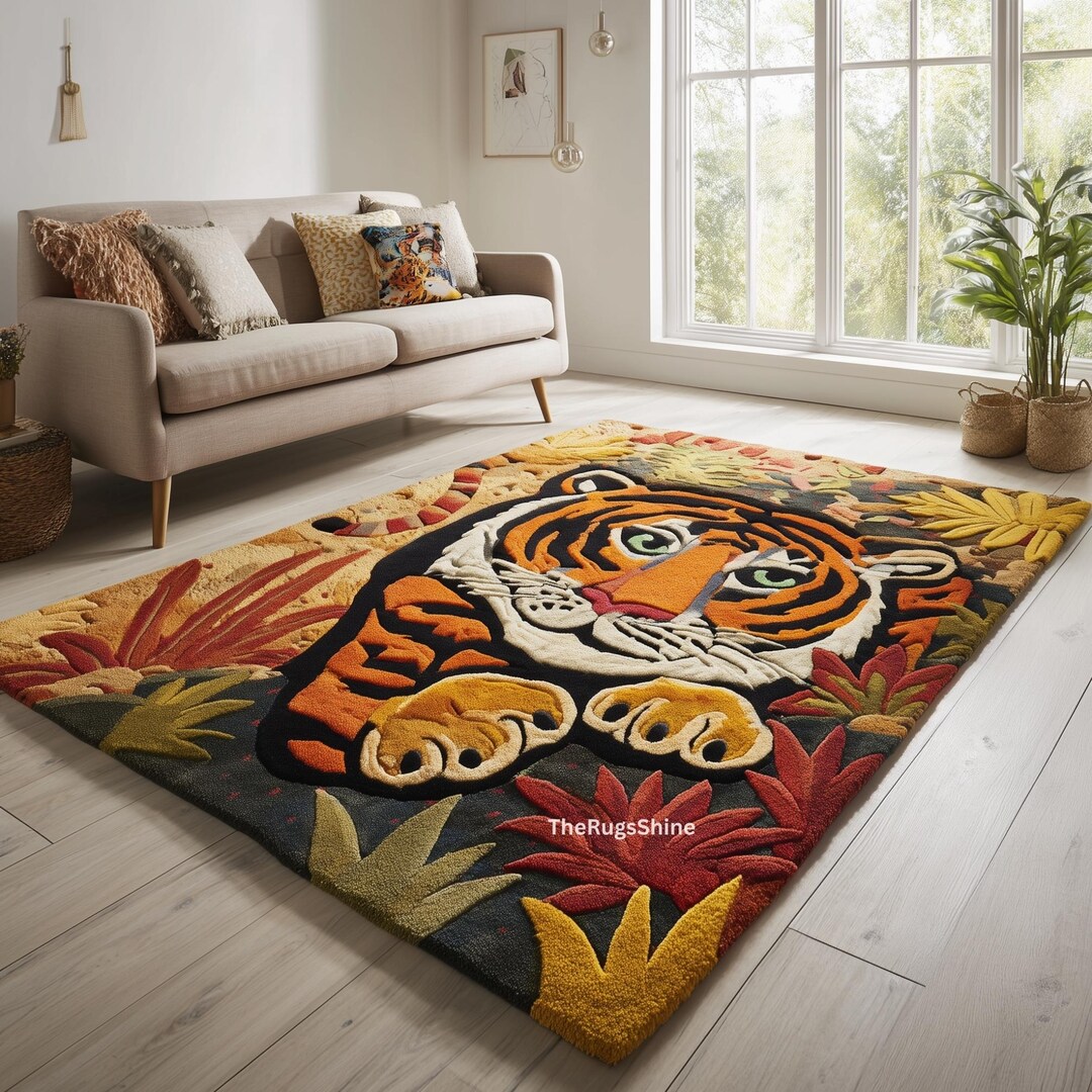Tiger Rug | 3D Jungle Animal Rug | Hand Tufted Wool Tiger Carpet | Kids ...